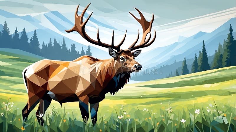 Geometric Mosaic Elk Bugling in a Meadow for Backgroun Ai Generated ...