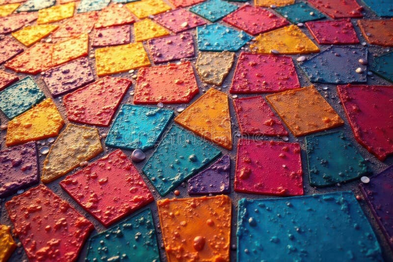 Geometric Mosaic Tile Surface, Vibrant Color Blocks , Interior Design ...