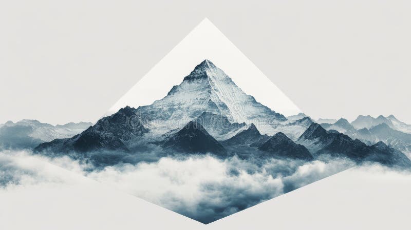 Geometric Mountain Elevated View, Diamond Frame, Cool Tones, Ascension ...