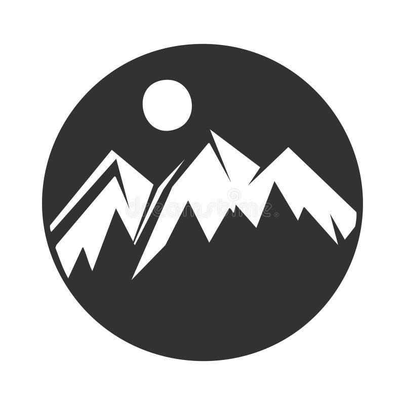 Geometric Mountain and Sun Icon in Black and White Design. Stock Vector ...