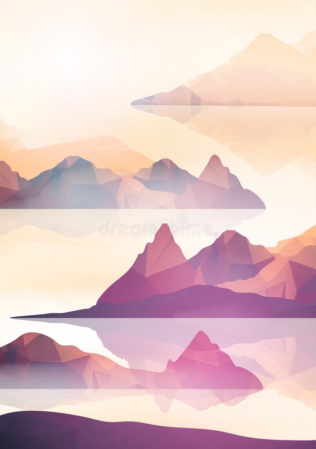 Geometric Mountain and Sunset Background - Vector Illustration Stock ...