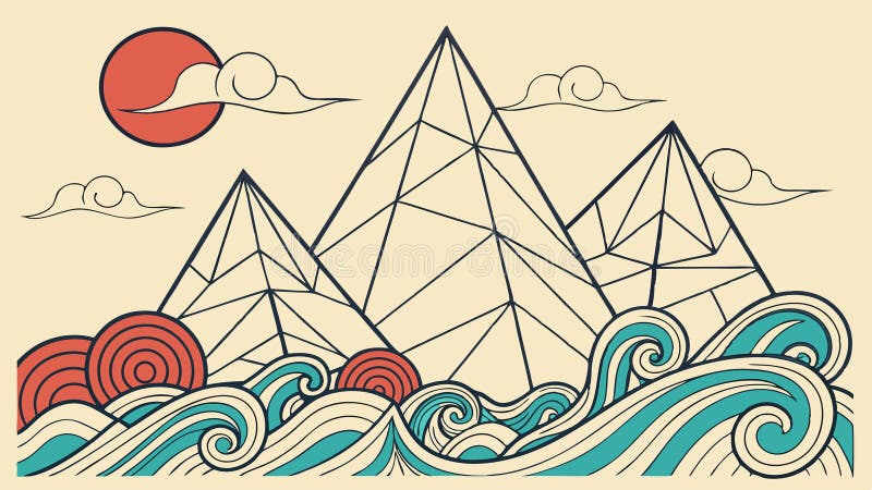 Geometric Mountains and Waves, Abstract Landscape, Nature Elements ...
