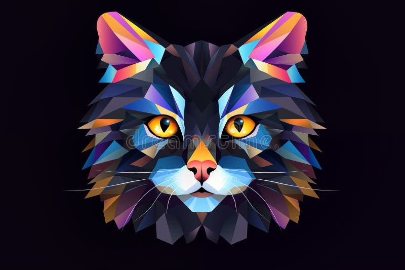Geometric Multicolor Cat Portrait Stock Illustration - Illustration of ...