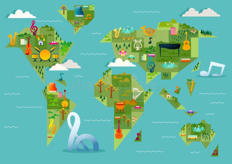 Geometric Musical World Map Stock Vector - Illustration of elements ...