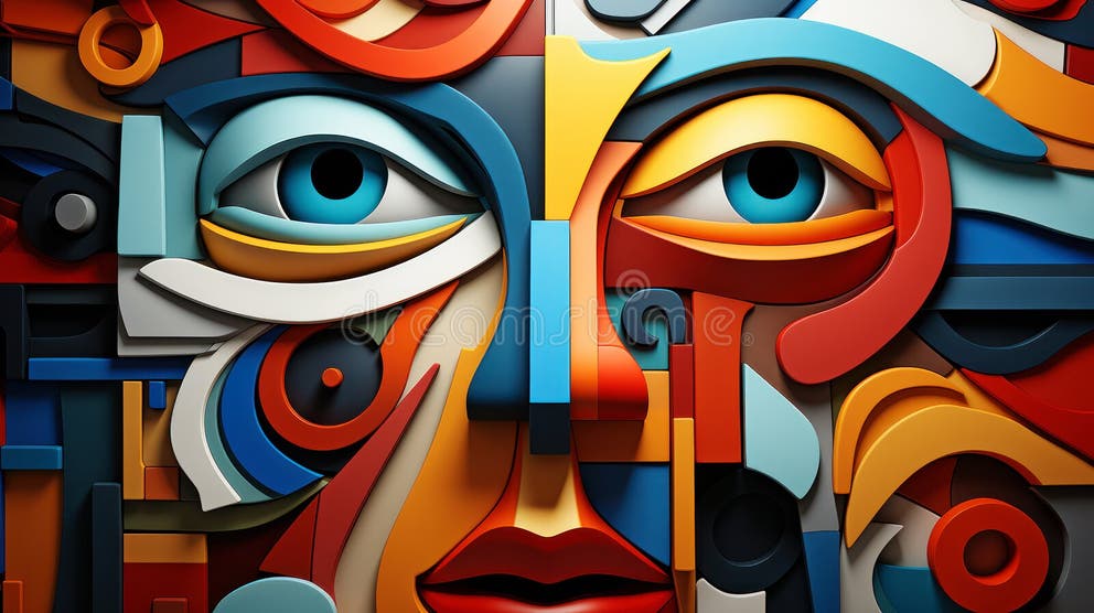 Geometric Mustachioed Portrait. AI Generation Stock Image - Image of ...