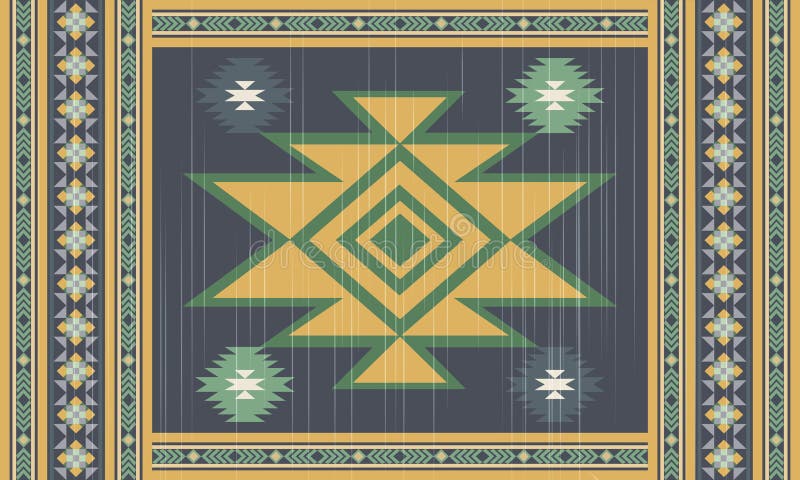 Geometric Native Pattern with Green and Gold Stock Illustration ...