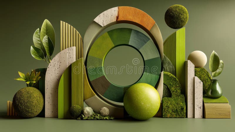 Geometric Natural Composition in Green Tones Stock Illustration ...