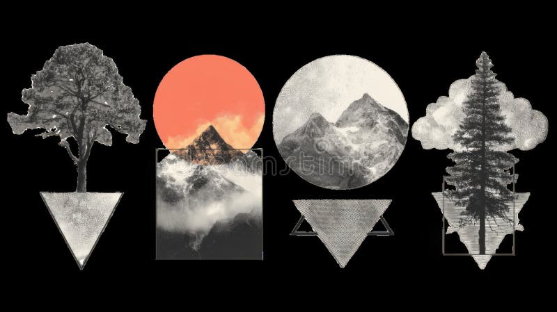 Geometric Nature Collage Set with Transparent Background Stock ...