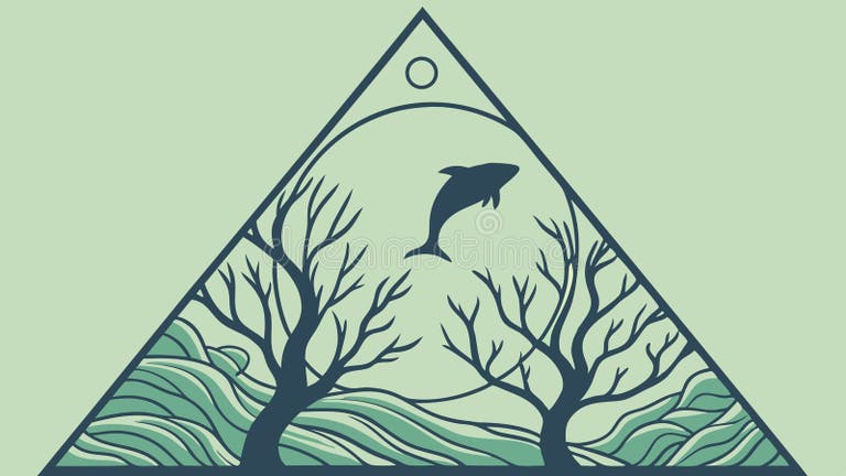 Geometric Nature Triangle with Dolphin & Trees, Vector Design ...