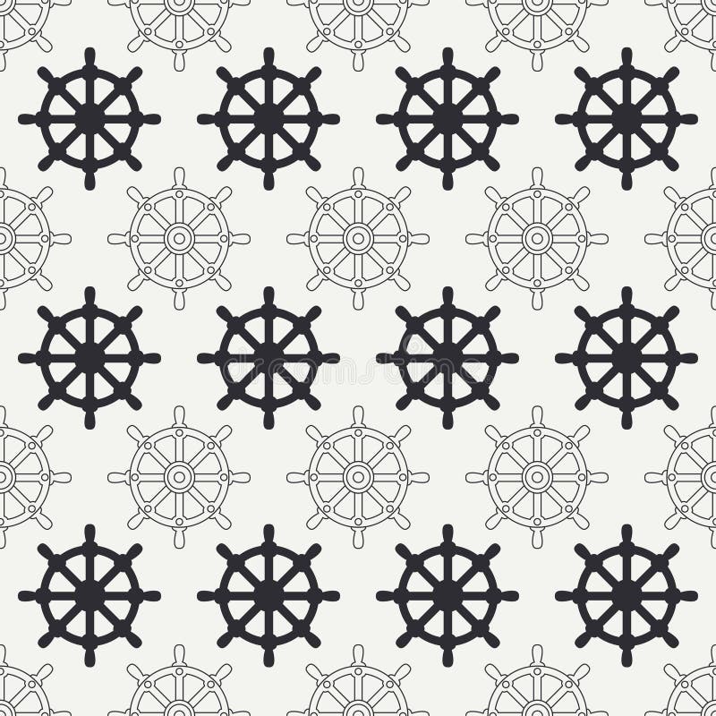 Geometric Nautical Seamless Background Pattern with Steering Wheel ...