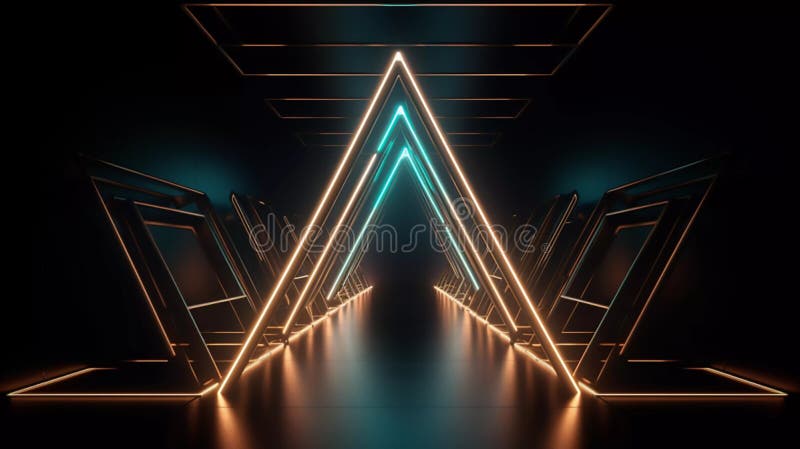 Abstract Geometric Neon Background with Glowing Triangular Frame Stock ...