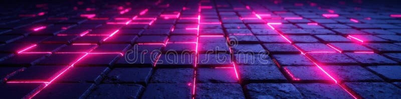 Geometric Neon Squares Shine on a Black Brick Surface , Green, Energy ...