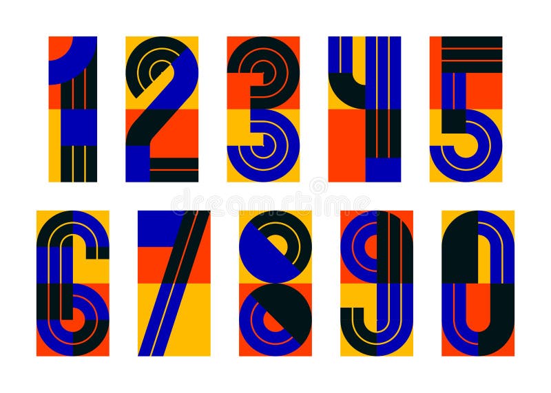 Geometric Numbers Set, Vector Digits, Retro 90s Style Trendy Numerals ...