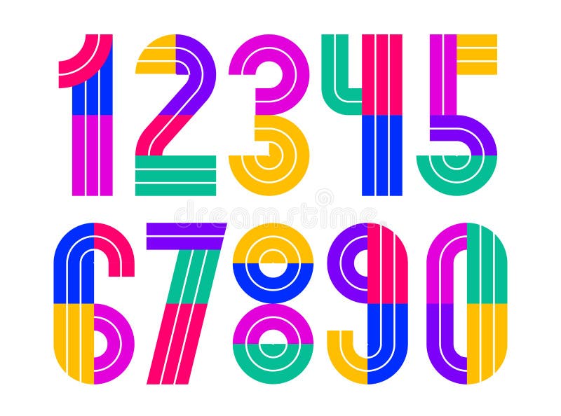 Geometric Numbers Set, Vector Digits, Retro 90s Style Trendy Numerals ...