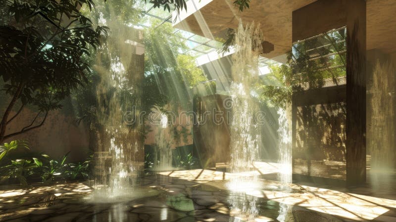 A Geometric Oasis with Square Waterfalls Glistening in the Sunlight ...