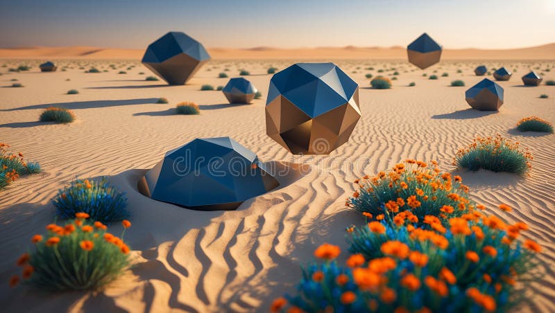 Geometric Shapes in Desert Landscape: Surreal Scene Stock Illustration ...