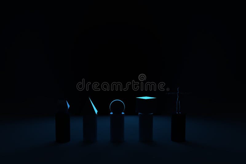 Geometric Objects in a Dark Room Stock Illustration - Illustration of ...