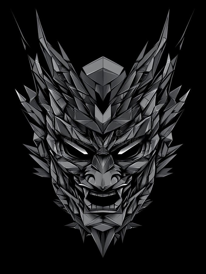 Geometric Oni Mask Design, Grayscale Illustration Stock Illustration ...