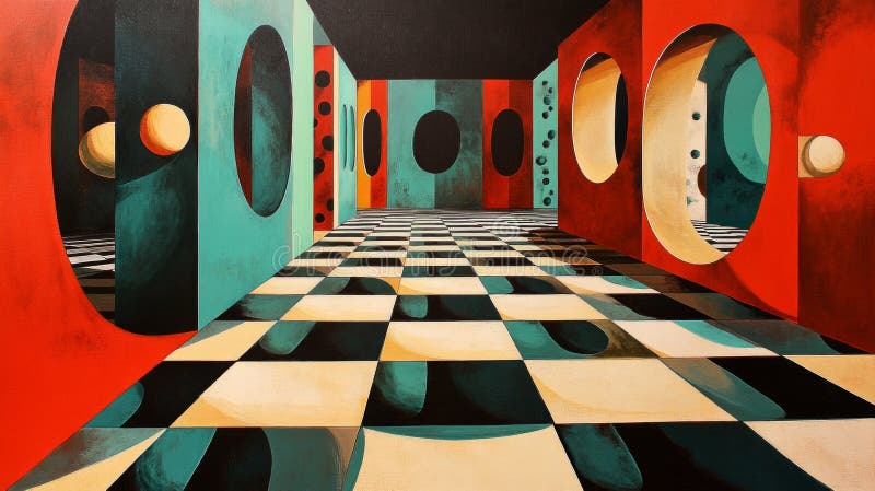 Geometric Optical Illusion Creating Depth in a Colorful Interior ...