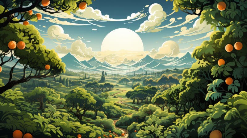 Geometric Orchard Layout from Above Flat Illustration Stock ...