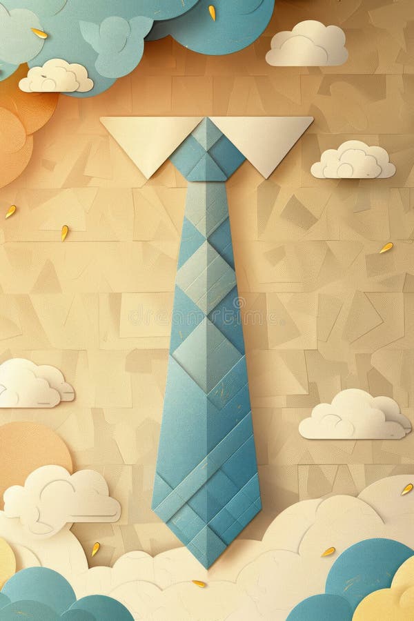 Geometric Origami Paper Tie in Cloudy Sky Background with Warm Pastel ...