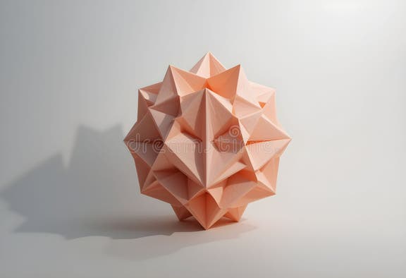 A Geometric Peach-colored Origami Sculpture, Sharp Folds Casting ...