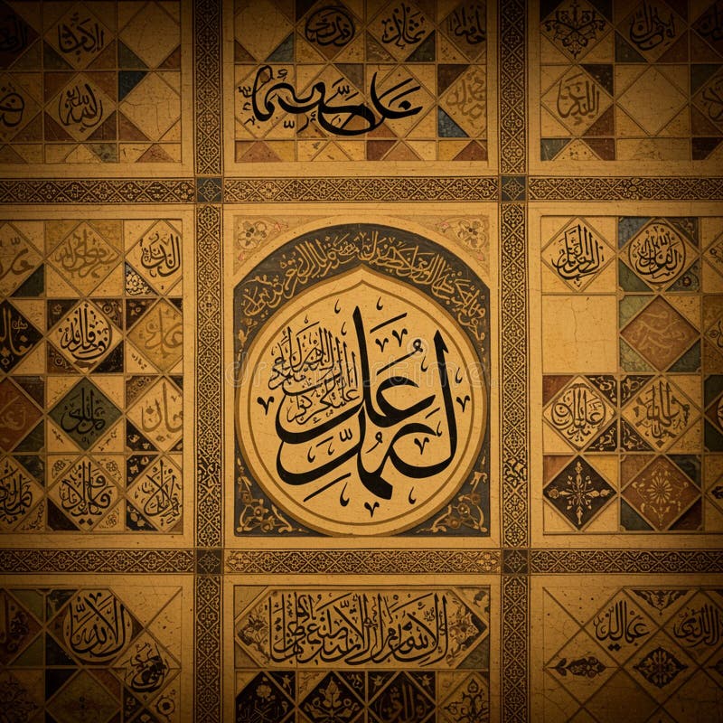 Geometric and Ornate Patterns with Islamic Calligraphy Fill Several ...