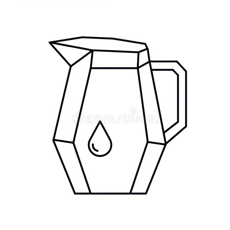 Geometric Outline of a Pitcher with Water Droplet Symbol on White ...