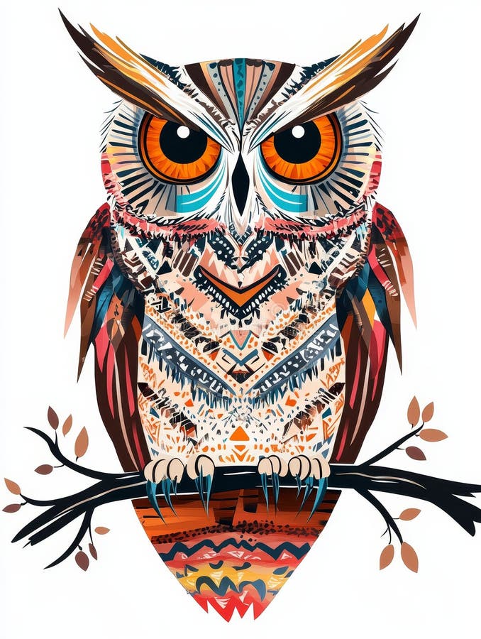 Geometric Owl Tribal Pattern, Bird Illustration, Digital Art, Vector ...
