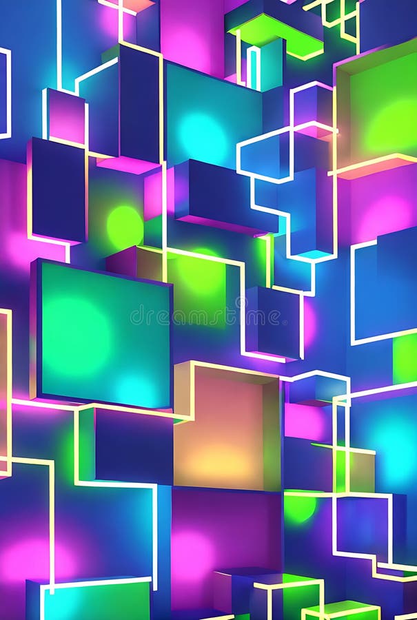 Geometric Panels Neon Abstract 3D Varied Sizes. Stock Illustration ...