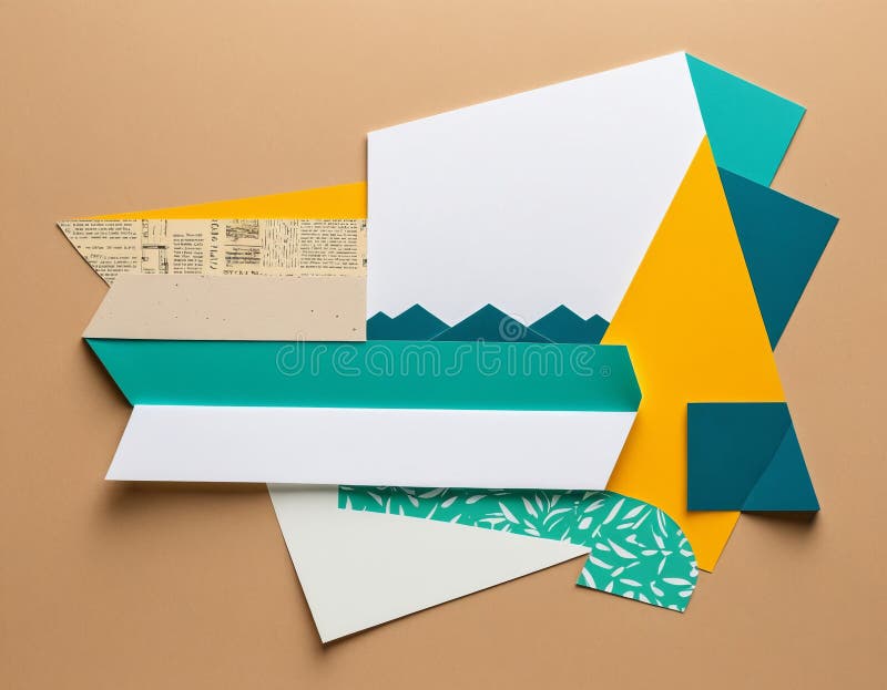 Geometric Paper Collage in Teal and Yellow with Decorative Patterns ...