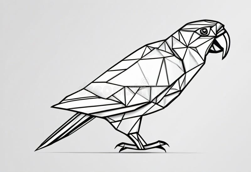 Geometric Parrot Illustration in Black and White on a Plain Background ...