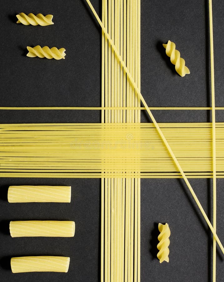 Geometric Pasta Composition on Black Background Stock Photo - Image of ...