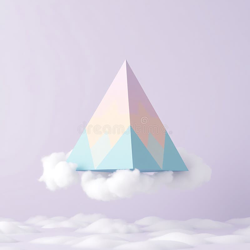 A Geometric Pastel Pyramid Floating in the Clouds on a Soft Lavender ...