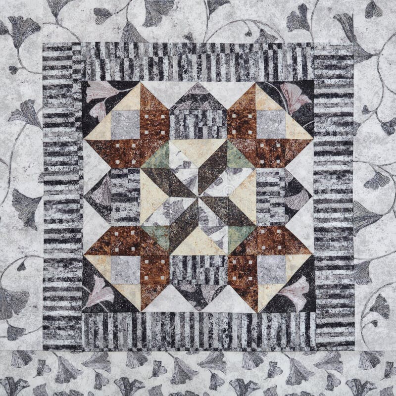Geometric Patchwork Block from Pieces of Fabrics, Detail of Quilt Stock ...