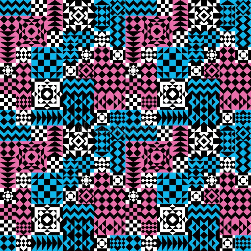 Geometric Patchwork Pattern in Pink and Blue Stock Vector ...