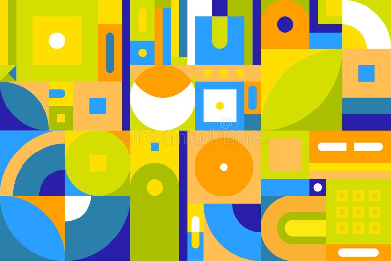 Geometric Pattern. Bauhaus Style. Basic Forms. Green, Blue and Yellow ...