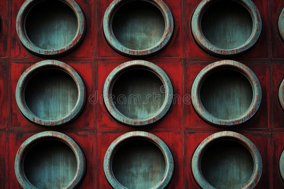 Geometric Pattern of Circular Openings on Red Wall Creating a Modern ...