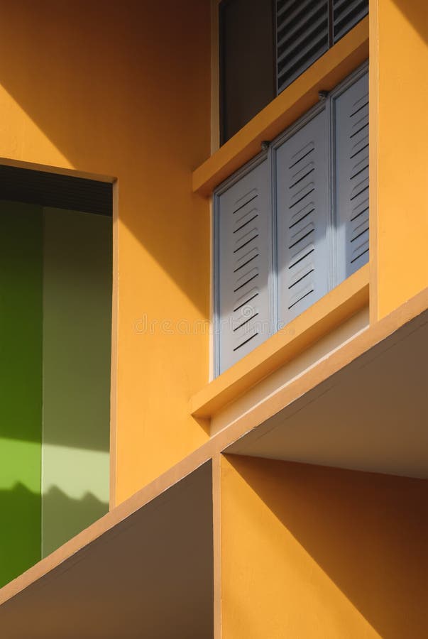 Geometric Pattern of Colorful Shading Fin Concrete with Steel Windows ...