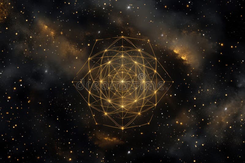 Geometric Pattern in Cosmic Space with Golden Lines and Stars Stock ...