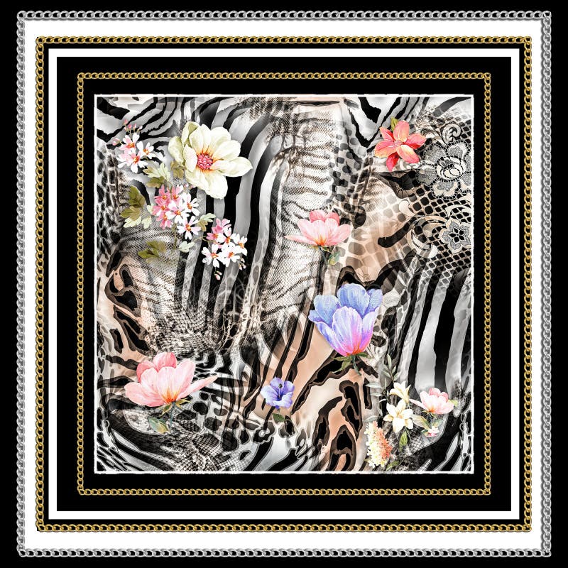 Flowers Pattern.Silk Scarf Design, Fashion Textile Stock Illustration ...