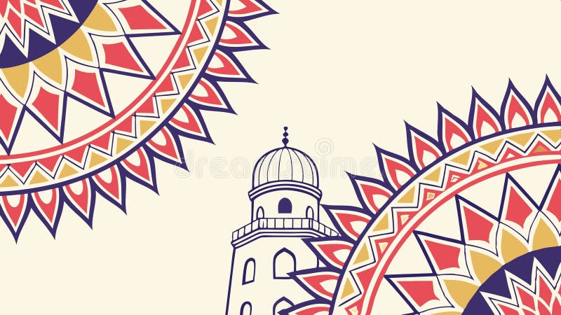 Geometric Pattern with Dome Building and Sun Motif Vector Design ...