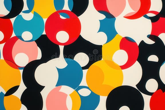 Geometric Pattern Featuring Interlocking Circles in Bold Primary Colors ...