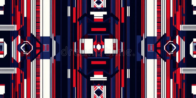 A Geometric Pattern Featuring Red, White, and Blue Colors on a Black ...