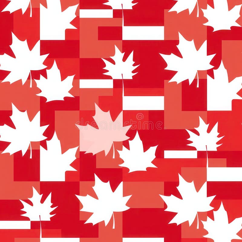 Geometric Pattern Featuring Stylized Red Maple Leaves and White ...