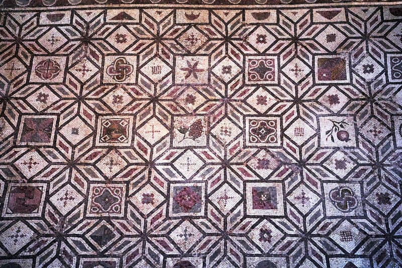 Geometric Pattern of Floor Mosaic of an Ancient House in Paphos Town ...