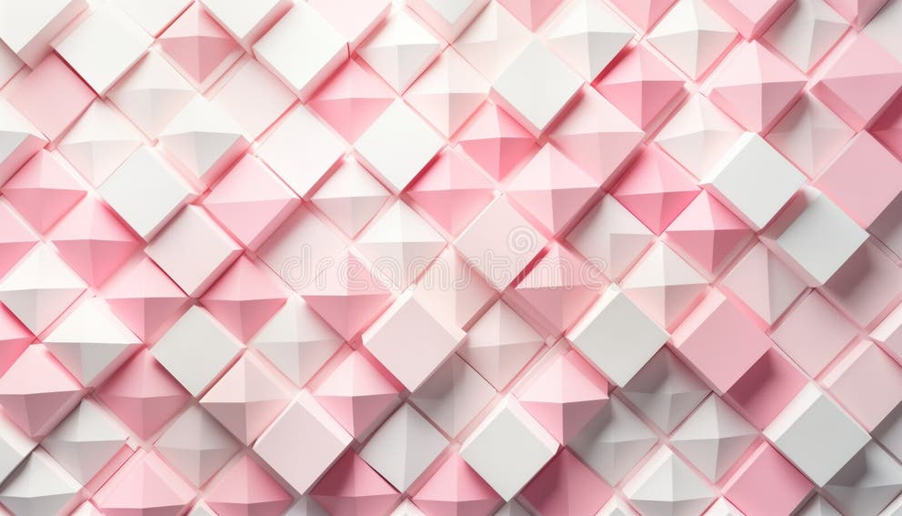 Geometric Pattern Formed by Overlapping Squares, Pyramids. Pink, White ...