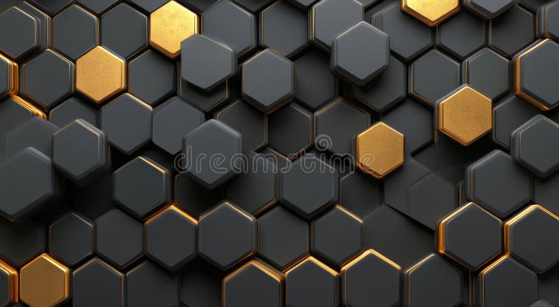 Geometric Pattern of Hexagons in Black and Gold on a Textured Surface ...