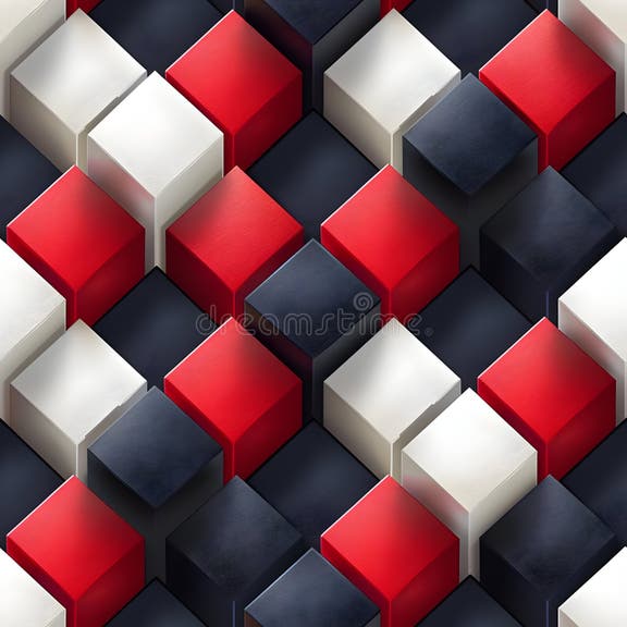 A Geometric Pattern of Interlocking Cubes in Red, White, and Blue Tones ...