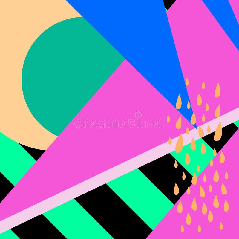 Geometric Pattern in Memphis 80s Style with Stripes Background, Drops ...